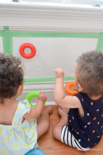 Baby Ring Grab Sticky Wall Activity - Happy Toddler Playtime