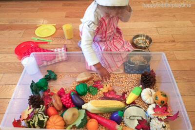 Thanksgiving Dinner Sensory Bin - Happy Toddler Playtime