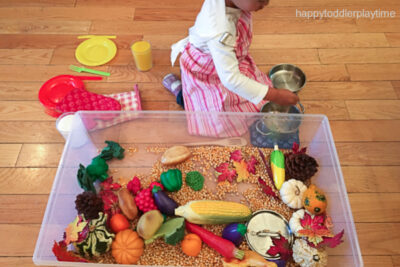 Thanksgiving Dinner Sensory Bin - Happy Toddler Playtime