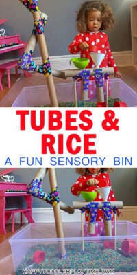 Tubes & Rainbow Rice Sensory Bin - Happy Toddler Playtime