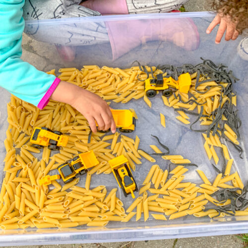 Easy Construction Site Sensory Bin - Happy Toddler Playtime