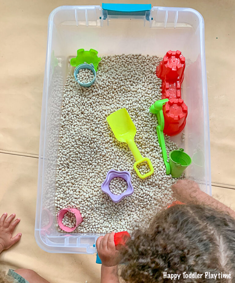 Bean Beach Sensory Bin - Happy Toddler Playtime