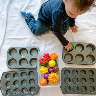 Muffin Tin Vegetable Sorting - Happy Toddler Playtime