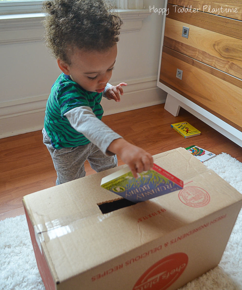 Book Drop Toddler Activity - Happy Toddler Playtime