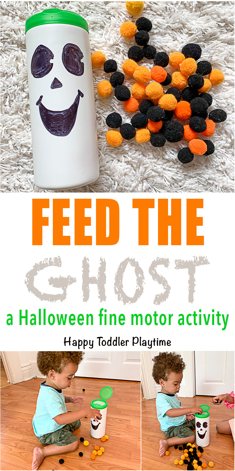 Feed the Ghost Fine Motor Activity - Happy Toddler Playtime