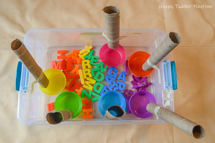 Alphabet Drop Fine Motor Toddler Activity - Happy Toddler Playtime