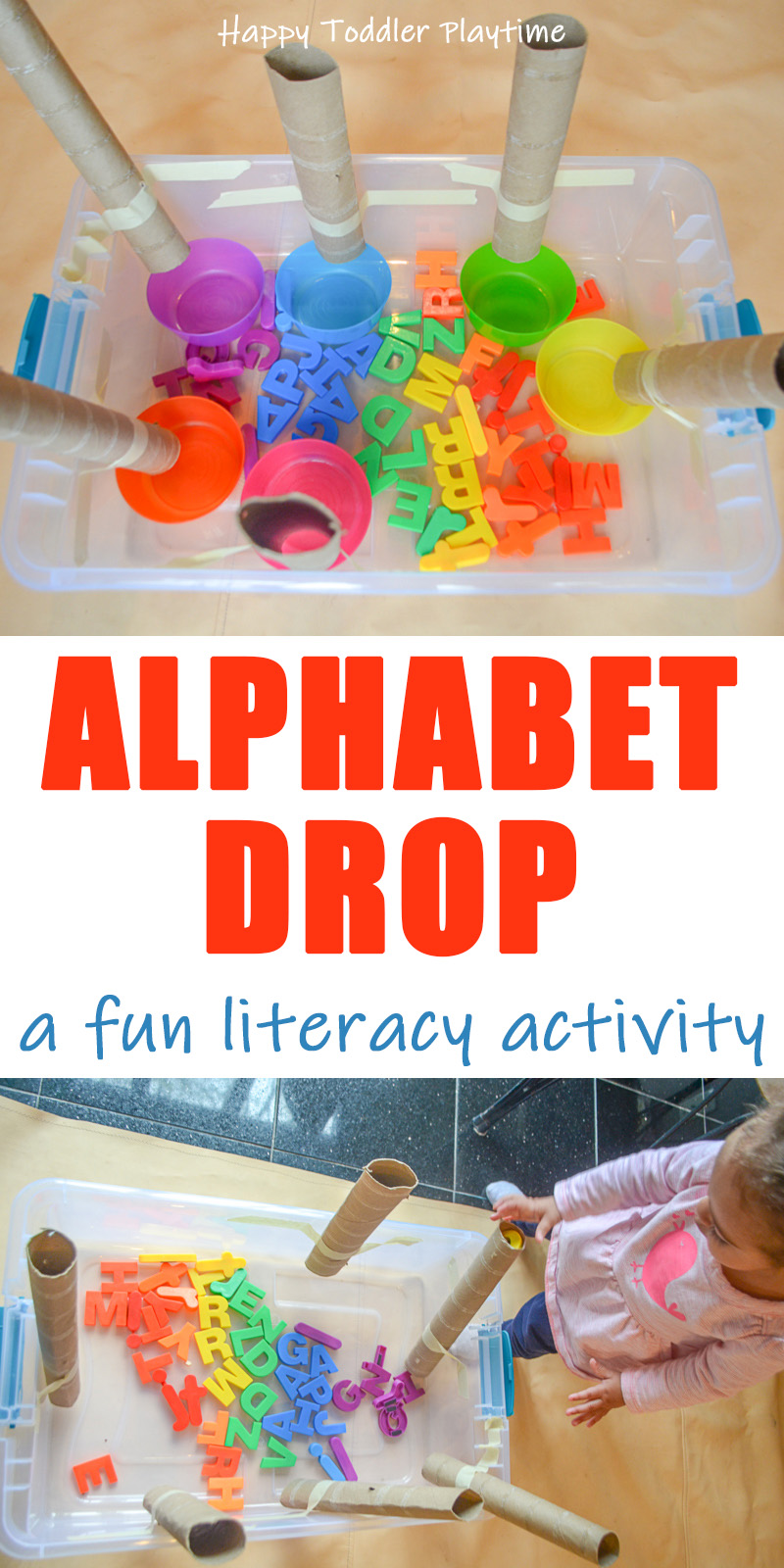 Alphabet Drop Fine Motor Toddler Activity - Happy Toddler Playtime