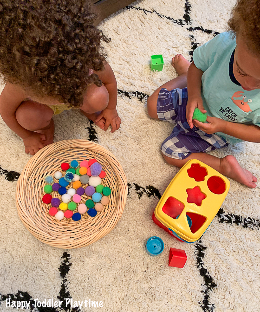 Pom Pom Shape Sorting for Toddlers - Happy Toddler Playtime