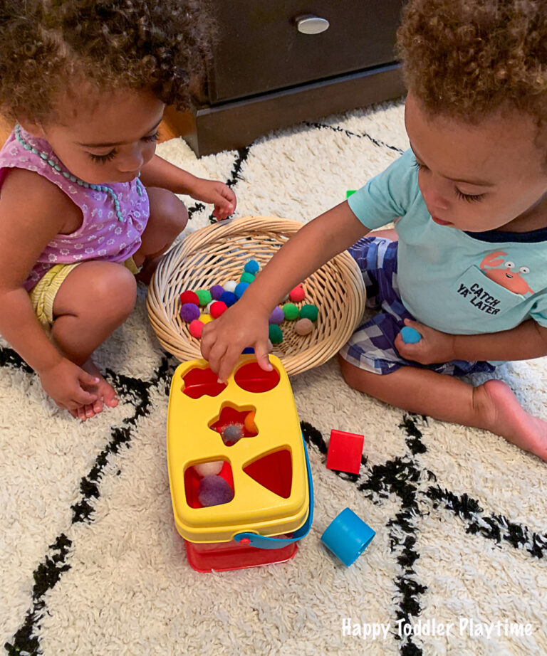Pom Pom Shape Sorting for Toddlers - Happy Toddler Playtime