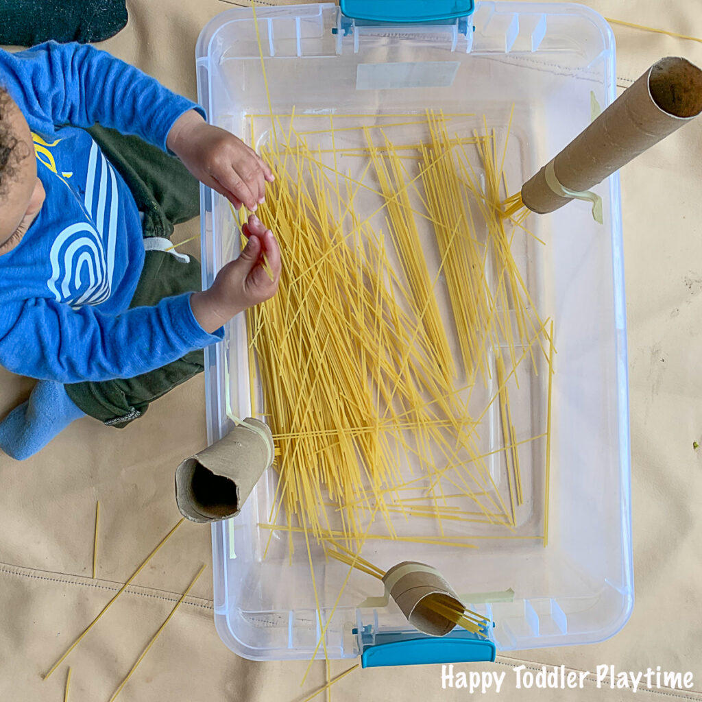 Spaghetti Drop Busy Activity for Toddlers - Happy Toddler Playtime