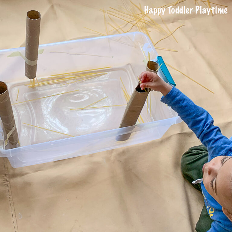 Spaghetti Drop Busy Activity for Toddlers - Happy Toddler Playtime