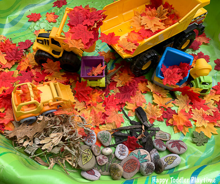Autumn Construction Site Sensory Bin - Happy Toddler Playtime