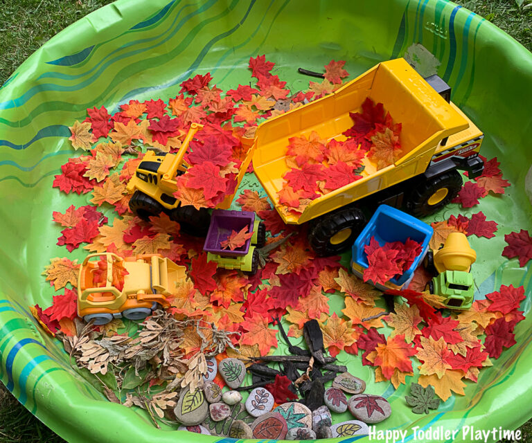 Autumn Construction Site Sensory Bin - Happy Toddler Playtime