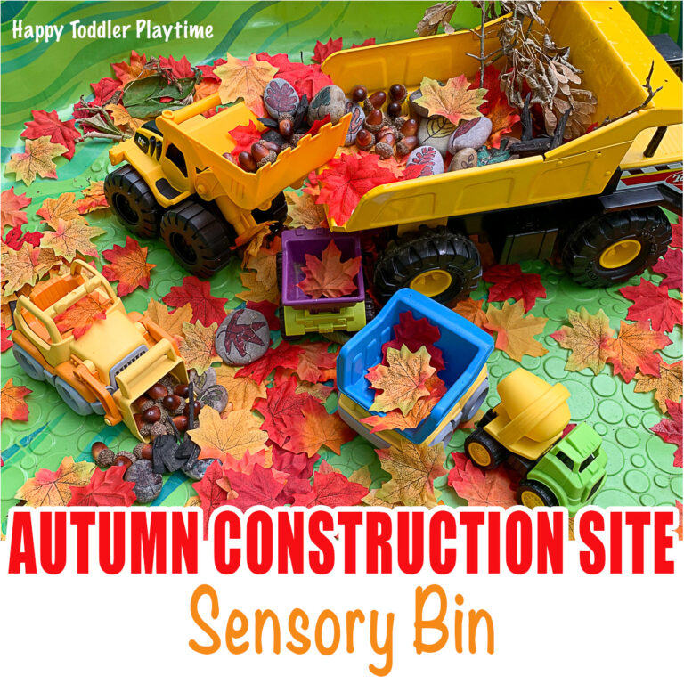 Autumn Construction Site Sensory Bin - Happy Toddler Playtime