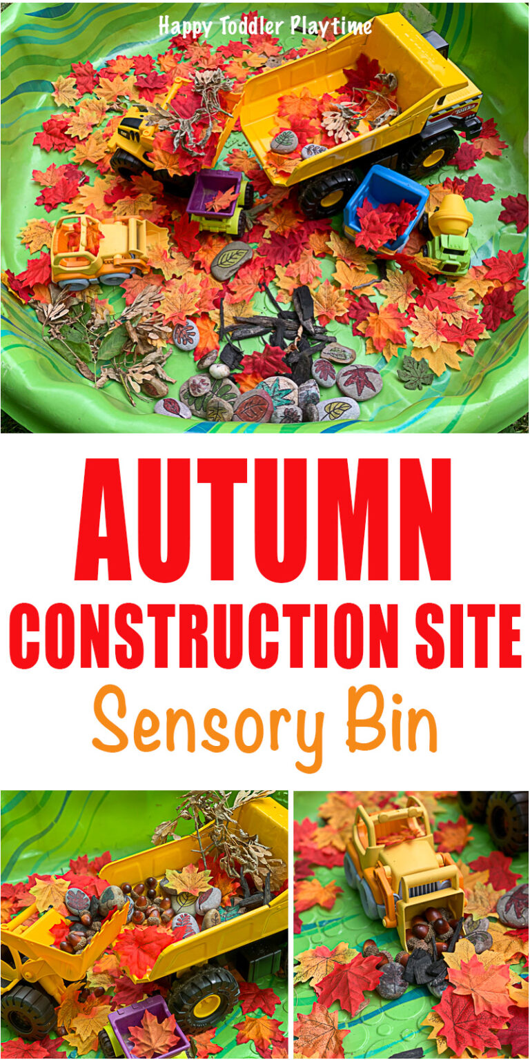 Autumn Construction Site Sensory Bin - Happy Toddler Playtime