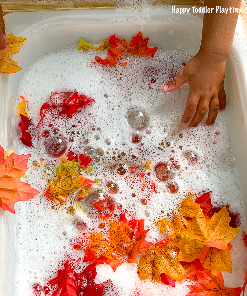 Autumn Bubble Foam Sensory Bin - Happy Toddler Playtime