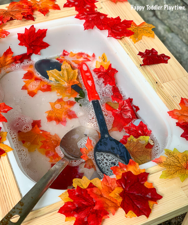 Autumn Bubble Foam Sensory Bin - Happy Toddler Playtime