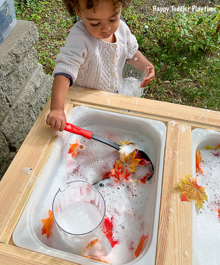 Autumn Bubble Foam Sensory Bin - Happy Toddler Playtime
