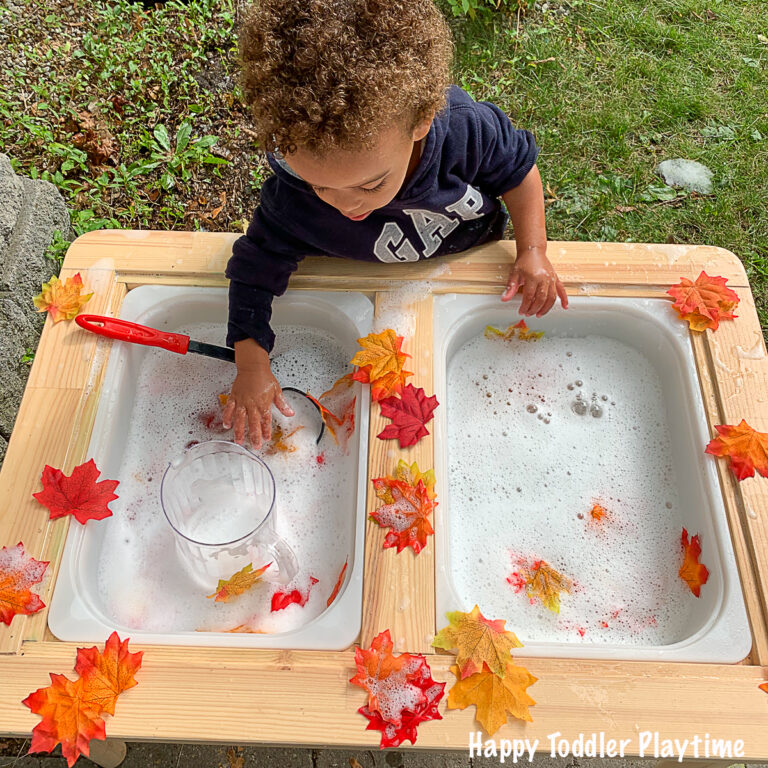 Autumn Bubble Foam Sensory Bin - Happy Toddler Playtime