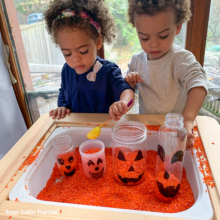 Jack-o-Lantern Sensory Bin for Toddlers - Happy Toddler Playtime