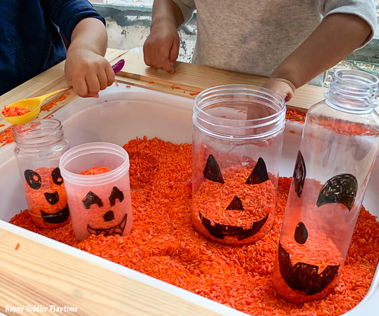 Jack-o-Lantern Sensory Bin for Toddlers - Happy Toddler Playtime