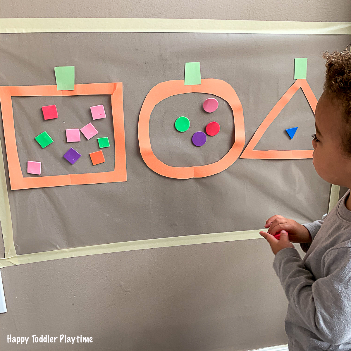 Pumpkin Shapes Sticky Wall - Happy Toddler Playtime