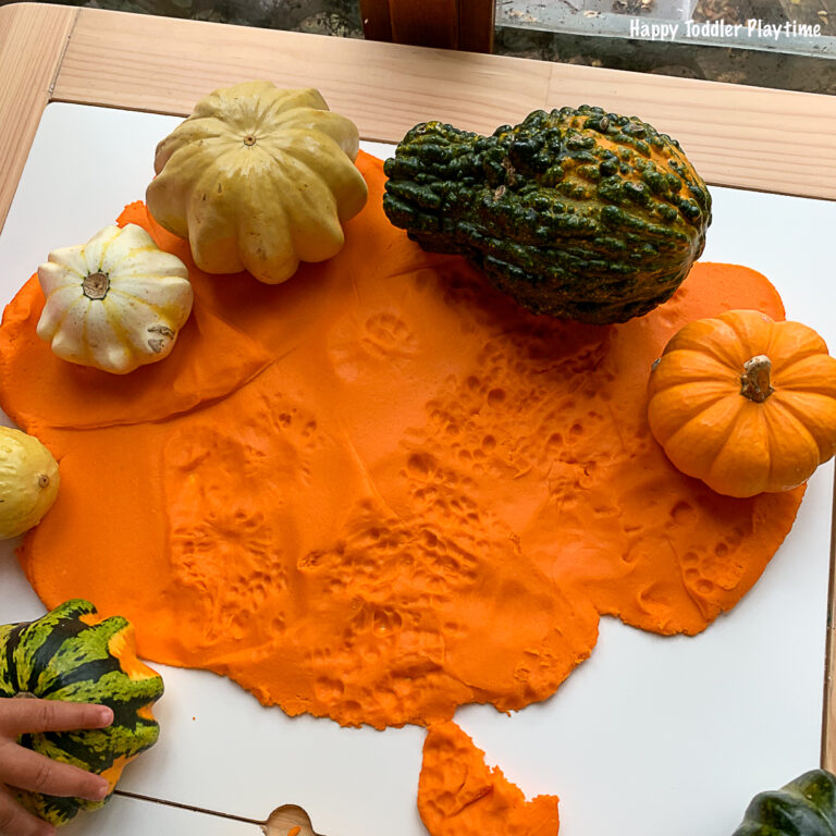 Pumpkins & Play Dough Invitation to Play - Happy Toddler Playtime
