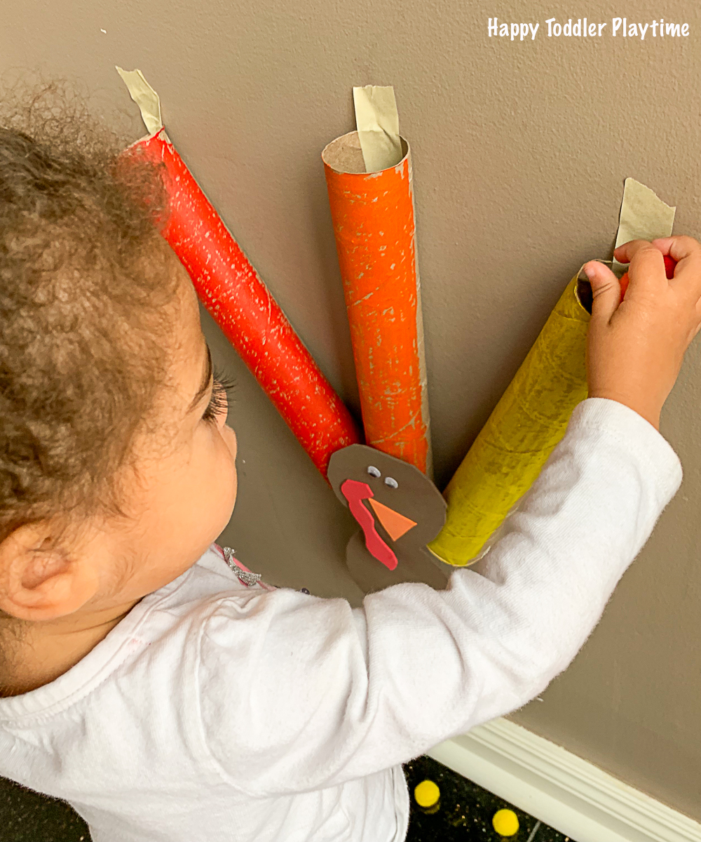 Thanksgiving Pom Pom Drop Activity - Happy Toddler Playtime