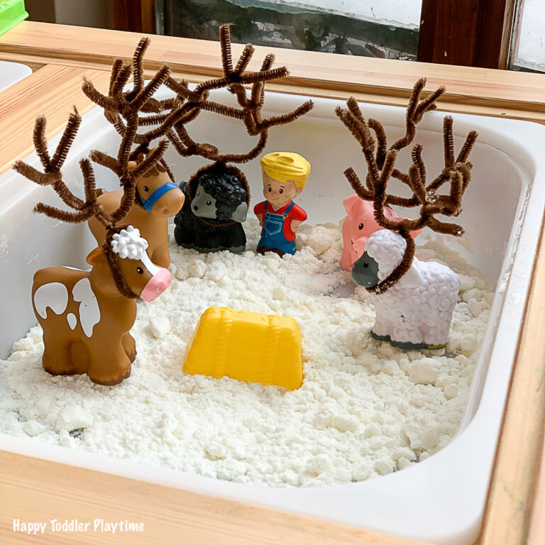 Reindeer Farm Sensory Bin - Happy Toddler Playtime