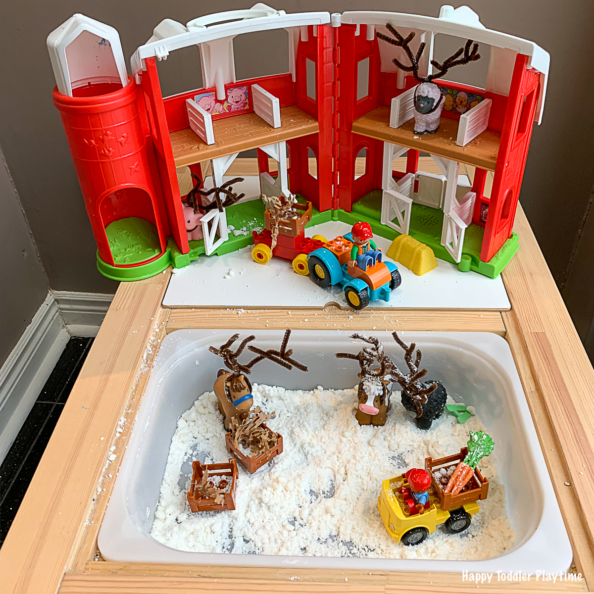 Reindeer Farm Sensory Bin - Happy Toddler Playtime