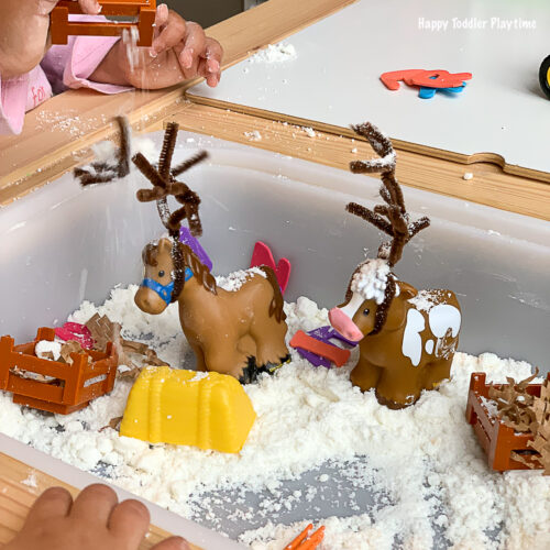 Reindeer Farm Sensory Bin - Happy Toddler Playtime