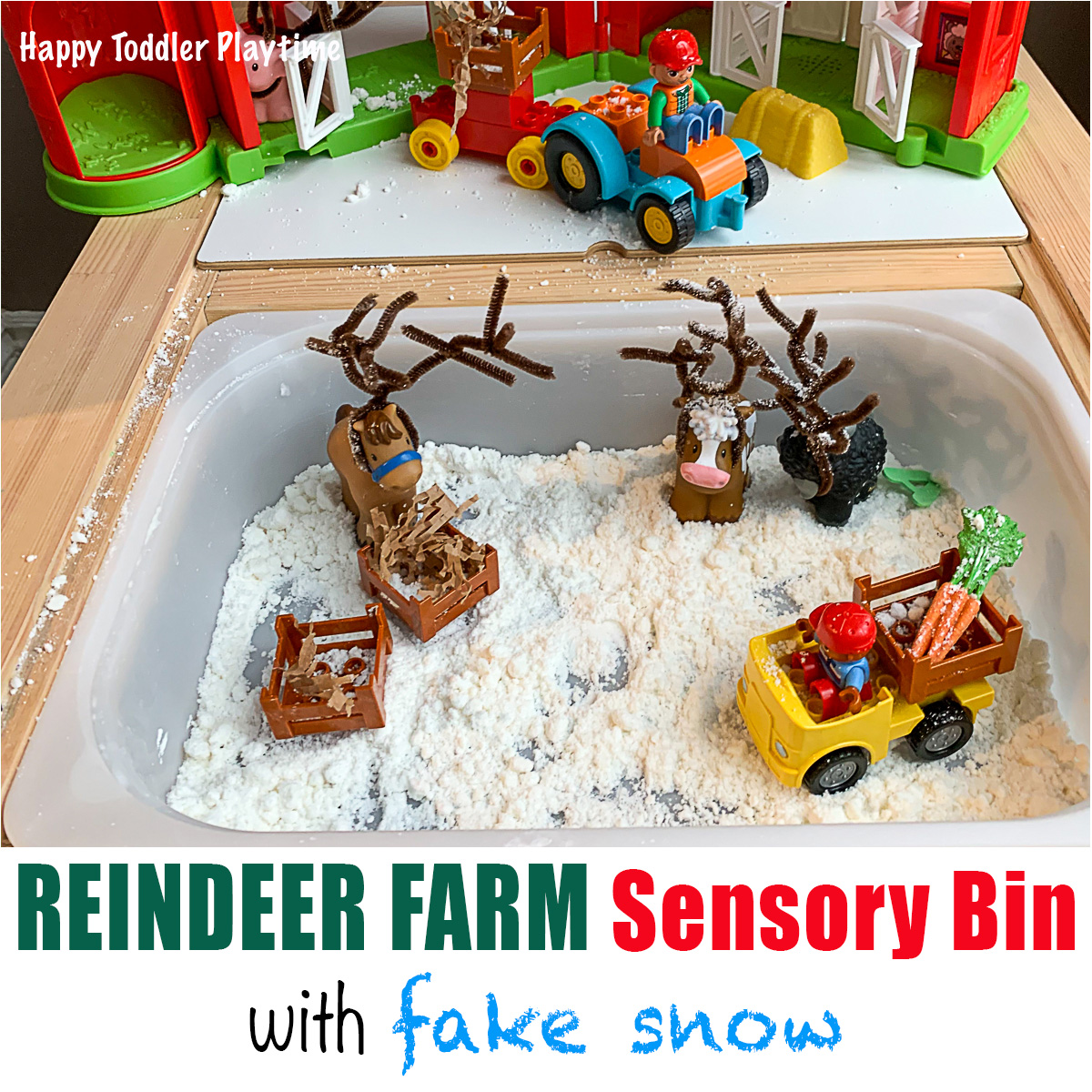 Reindeer Farm Sensory Bin - Happy Toddler Playtime