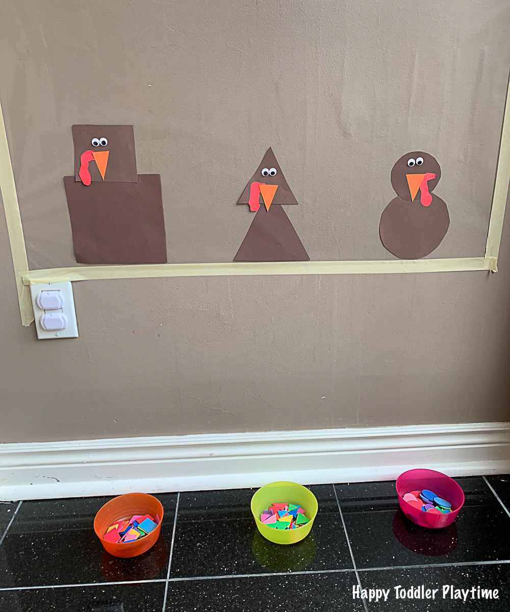 Thanksgiving Turkey Shapes Sticky Wall - Happy Toddler Playtime