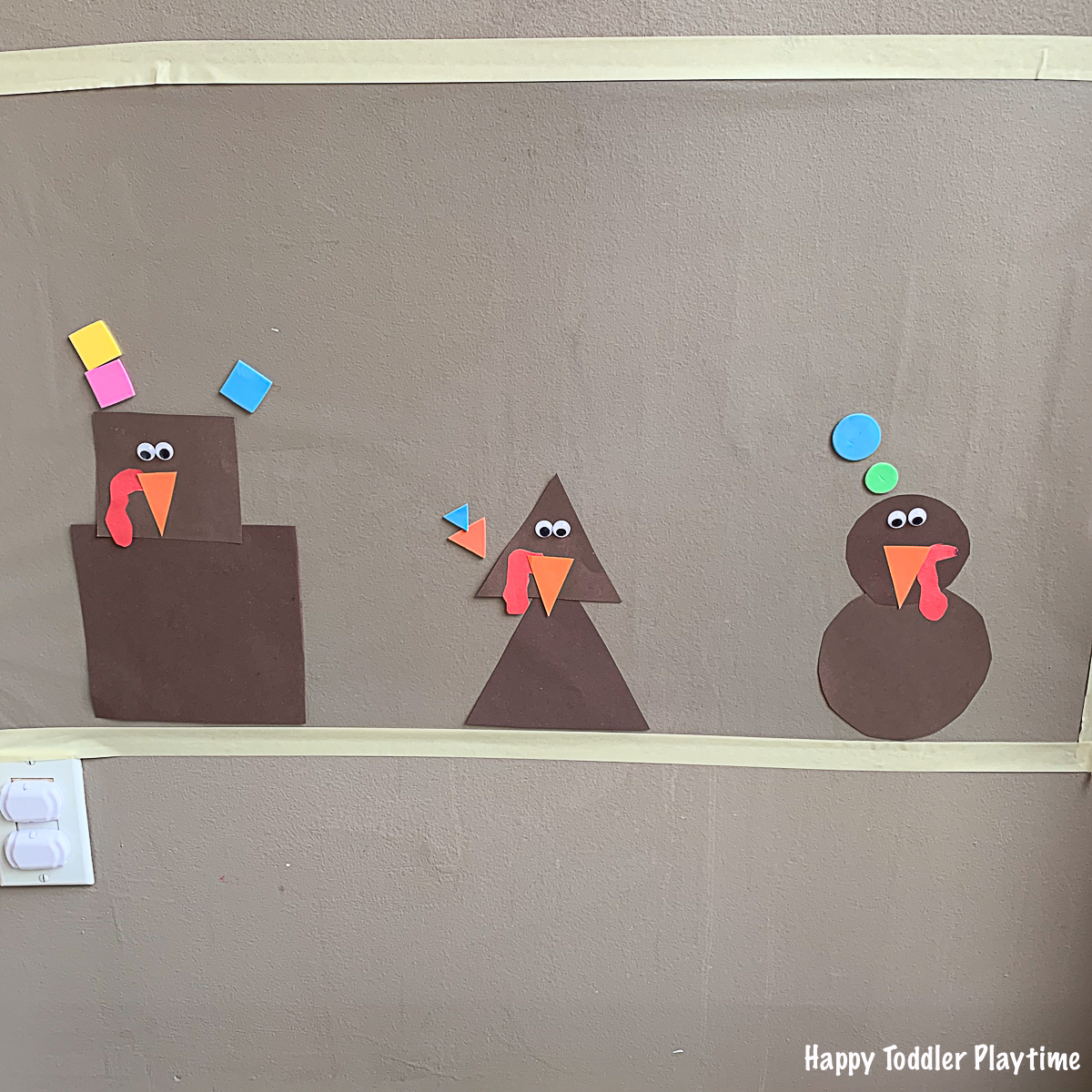 Thanksgiving Turkey Shapes Sticky Wall - Happy Toddler Playtime