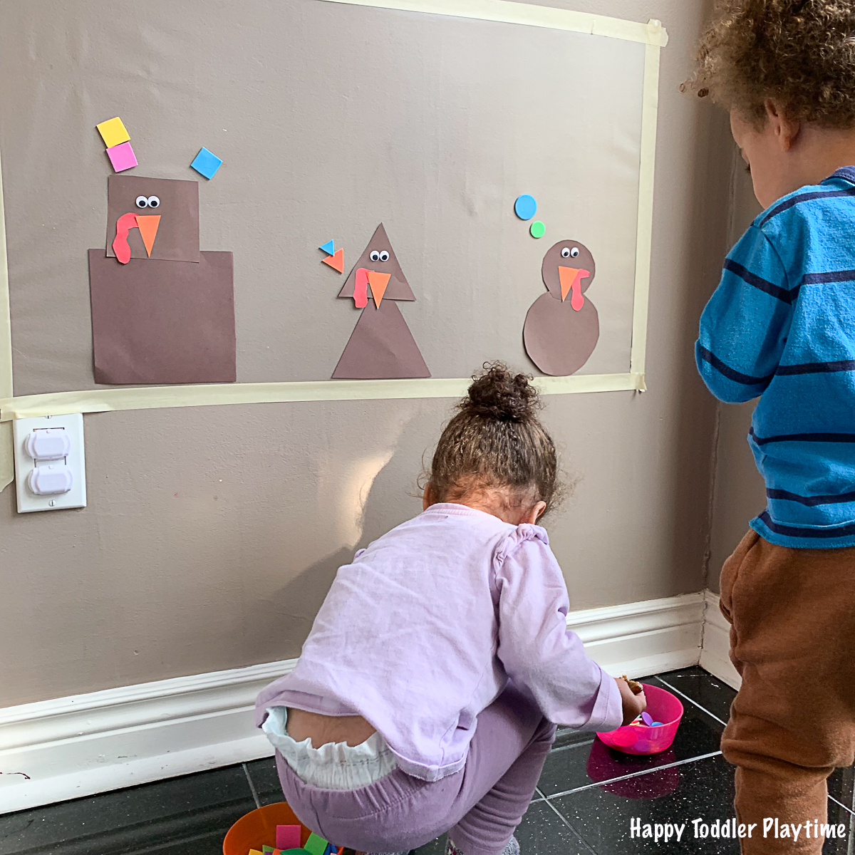 Thanksgiving Turkey Shapes Sticky Wall - Happy Toddler Playtime