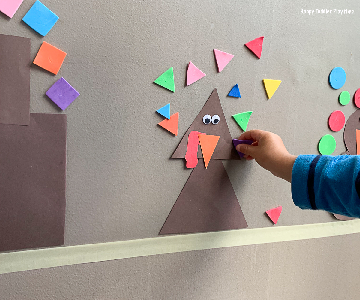 Thanksgiving Turkey Shapes Sticky Wall - Happy Toddler Playtime