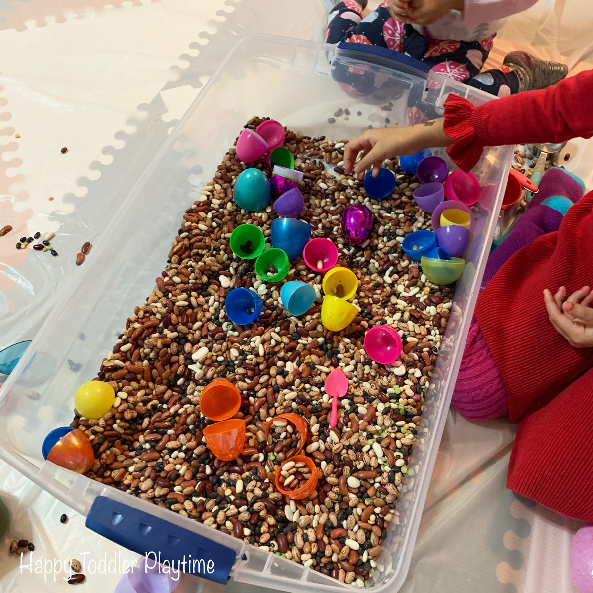 Beans and Easter Eggs Sensory Bin - Happy Toddler Playtime
