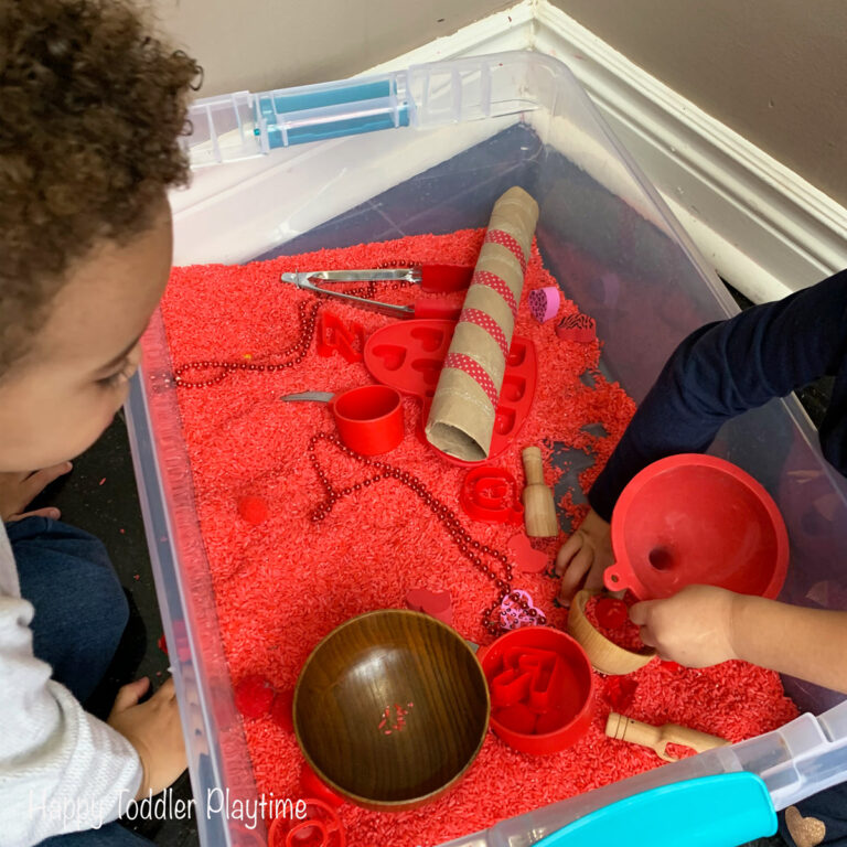 Valentine's Day Colour Sensory Bin - Happy Toddler Playtime