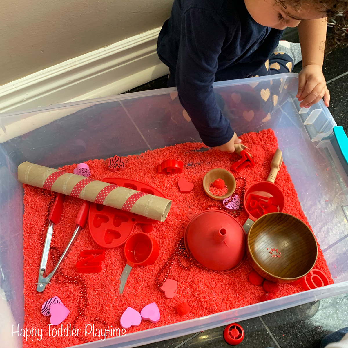 Valentine's Day Colour Sensory Bin - Happy Toddler Playtime