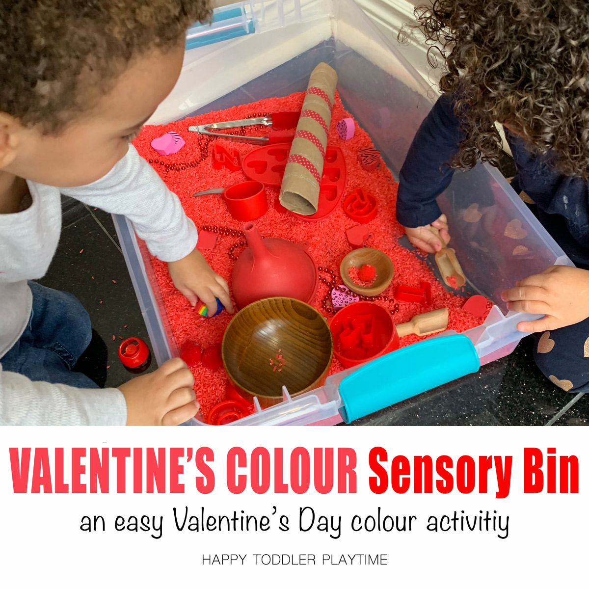 Valentine's Day Colour Sensory Bin - Happy Toddler Playtime