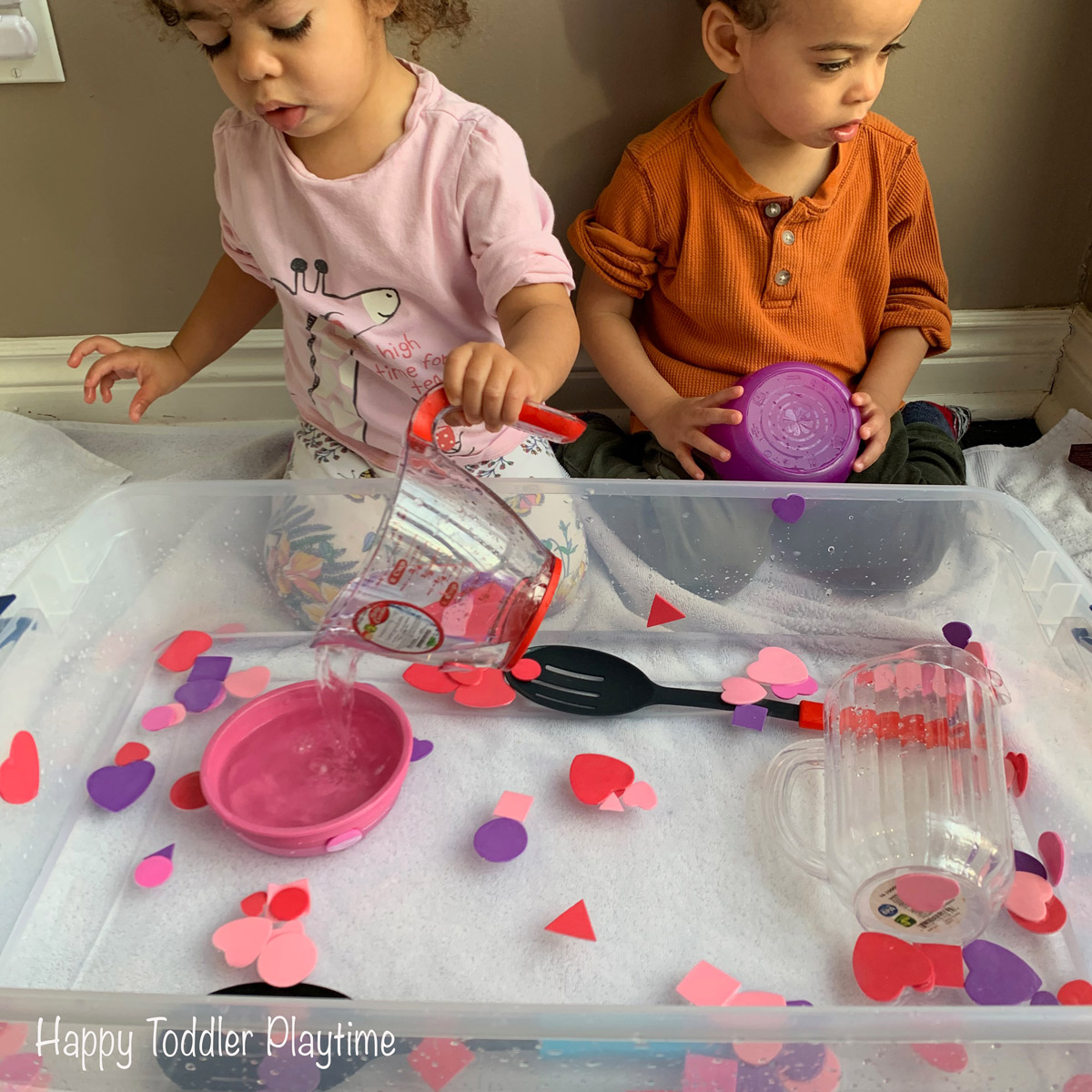 Valentine's Shape Soup Sensory Bin - Happy Toddler Playtime