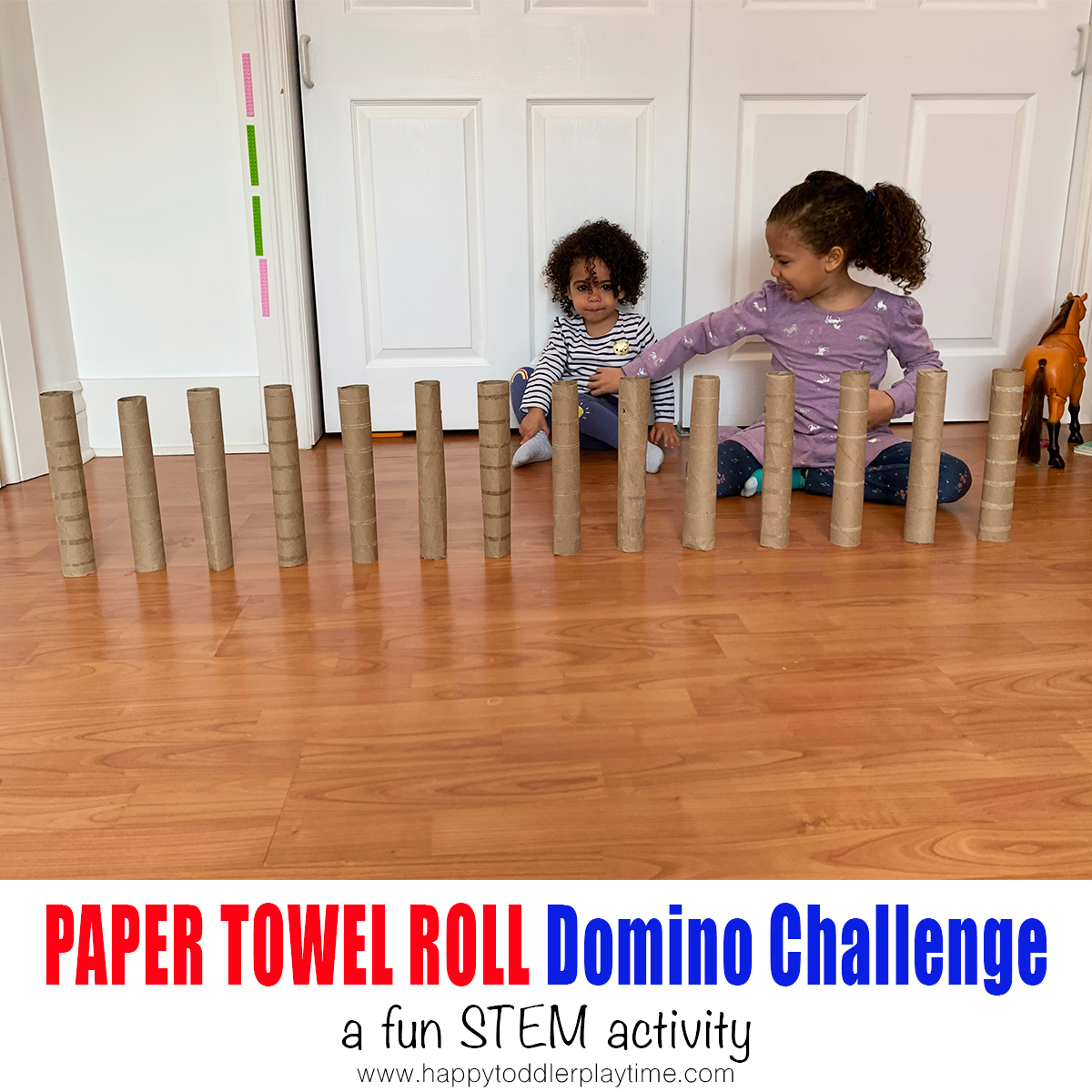 Paper Towel Roll Domino Challenge - Happy Toddler Playtime