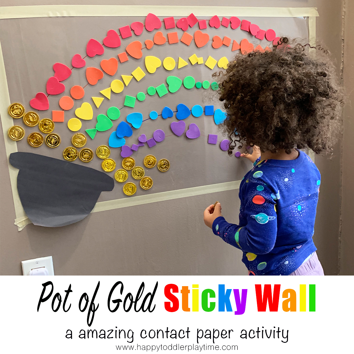 Pot of Gold Sticky Wall Craft - Happy Toddler Playtime