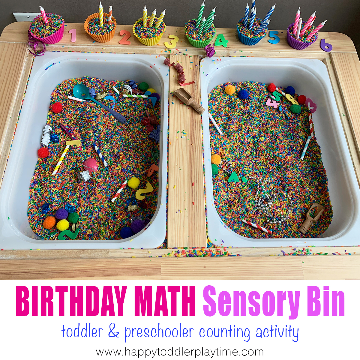Birthday Math Sensory Bin - Happy Toddler Playtime