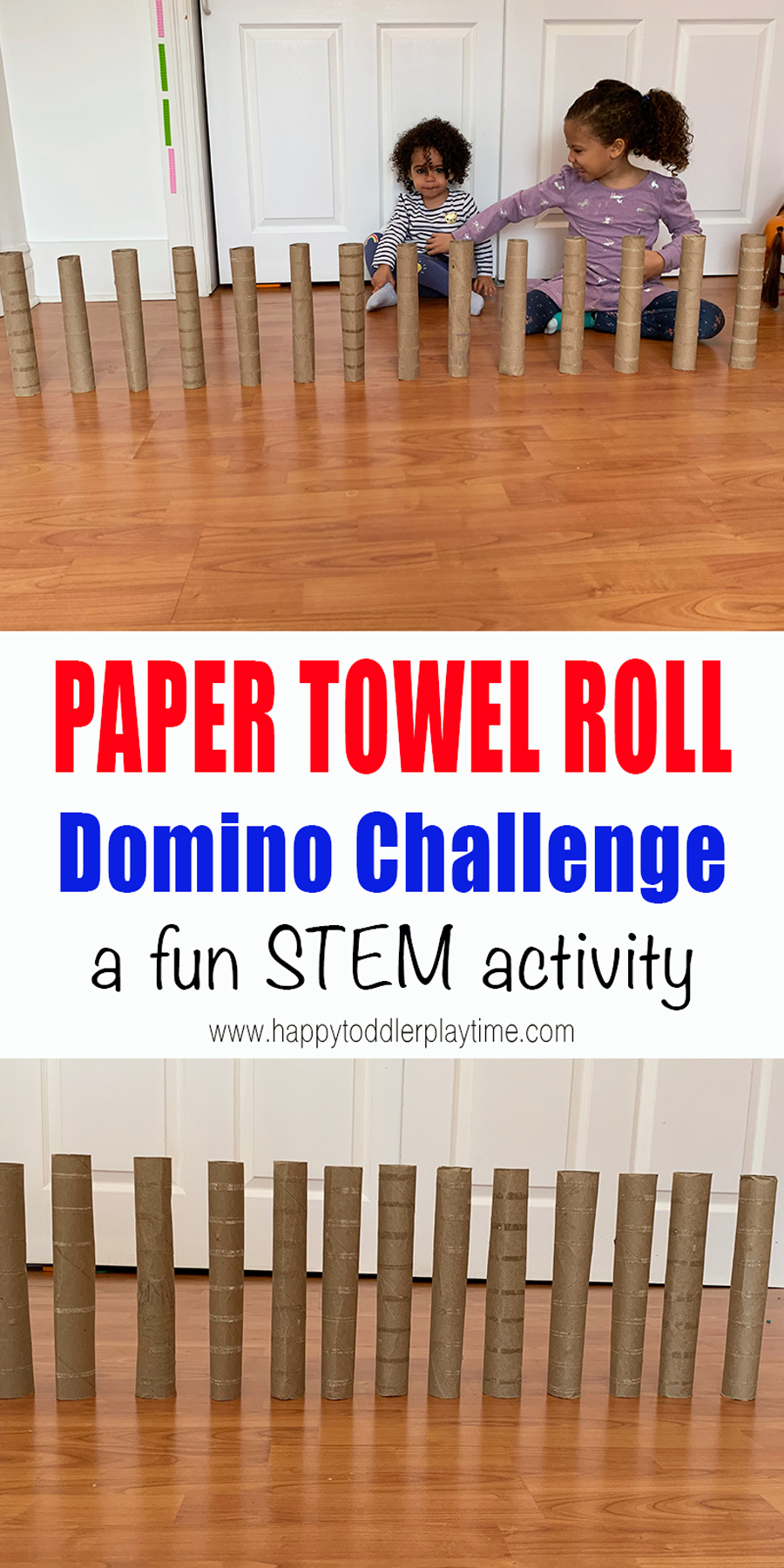 Paper Towel Roll Domino Challenge - Happy Toddler Playtime