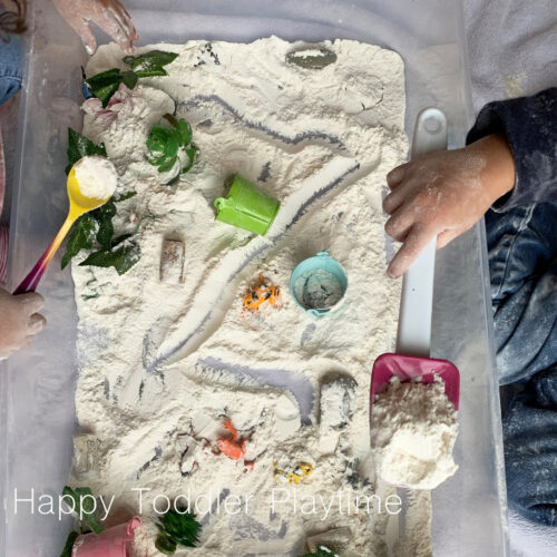 Flour Frogs Sensory Bin - Happy Toddler Playtime