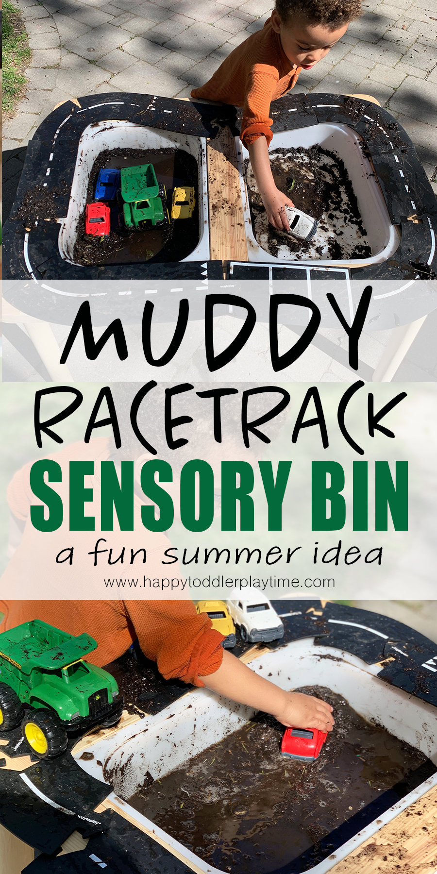 Muddy Racetrack Sensory Bin - Happy Toddler Playtime