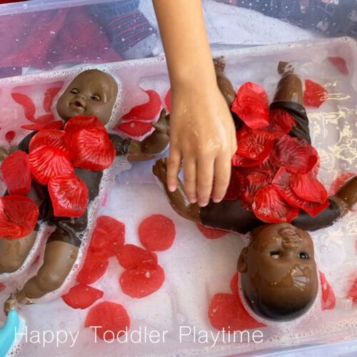 Rose Petal Baby Doll Bath Activity - Happy Toddler Playtime