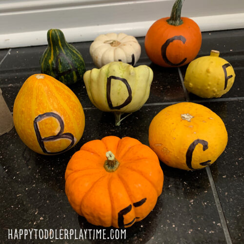 Mini Pumpkin Letter Match - Happy Toddler Playtime