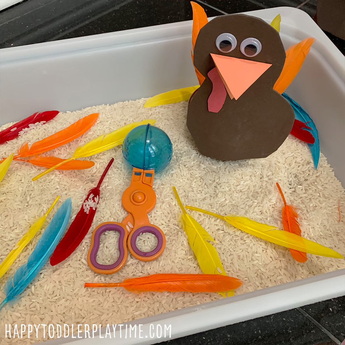 Easy Thanksgiving Turkey Sensory Bin - Happy Toddler Playtime
